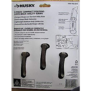 Husky Utility Knife Set 3-Piece, Utility Knife Blades with Folding Sure-Grip Lock Back Utility Knives, Quick-Change Mechanism Heavy Duty Utility Knife Blades