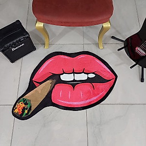 Rugendary Smoking Marijuana Hypebeast Rug Decor Funny Cool Lip Rug Lip Shaped Carpet Weed Rug Black Non Slip Thick and Soft Carpet (2x3 ft.)