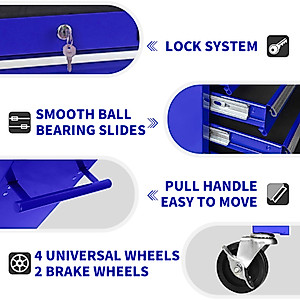 Tool Cart on Wheels 24.2in，7 Drawers Rolling Tool Box，Locked Drawers Storage Organizer Cabinet for Garage, Warehouse, Repair Shop, Workshop
