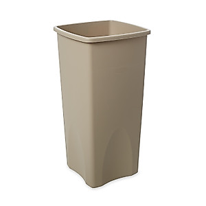 Rubbermaid Commercial Products Untouchable Square Trash/Garbage Can, 23-Gallon, Beige, Wastebasket for Outdoor/Restaurant/School/Kitchen