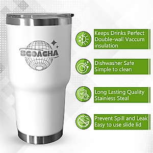 SCOACHA 30 oz Stainless Steel Double Wall Vacuum Insulated Travel Tumbler – Durable and Spill-Proof Lid – Perfect for On-the-Go, Work, and Outdoors. (White)