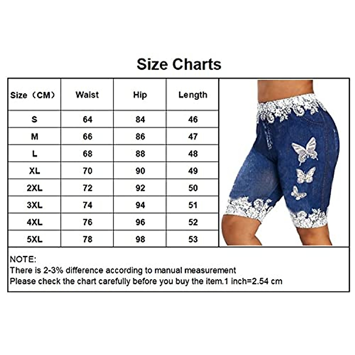 Women's Butterfly Print Short Jeans Knee Length Bermuda Short Jean Pants Fitness High Waisted Short Denim Leggings (Blue 1,Medium)