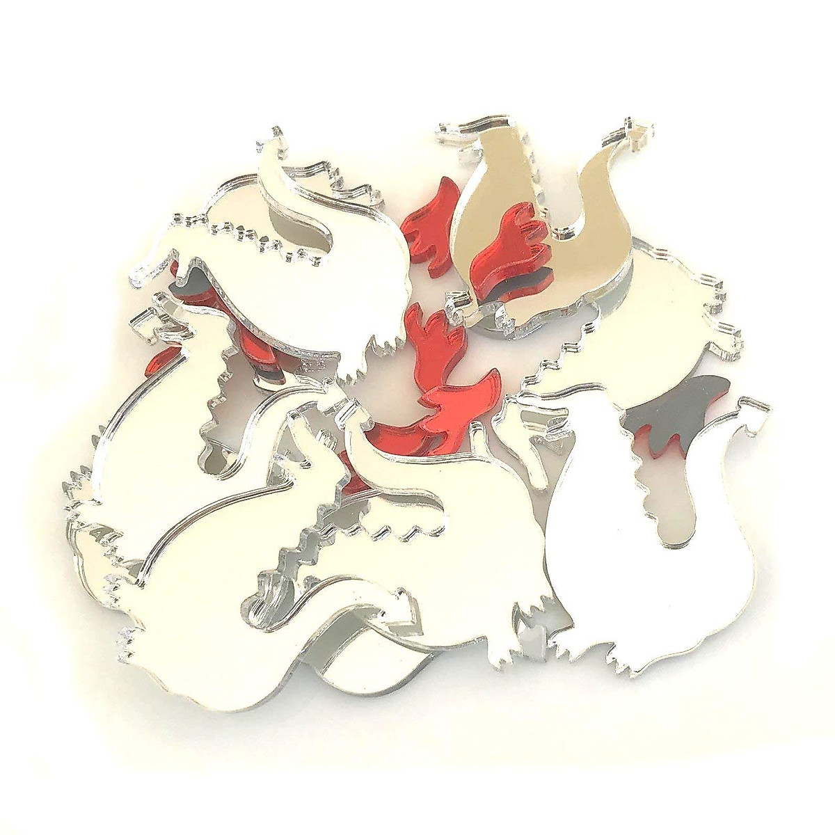 Super Cool Creations Dragon & Red Flame Shaped Crafting Mirrors, Set of 10, Many Colours, Shatterproof Acrylic, Black, Pack of 20 x 2cm