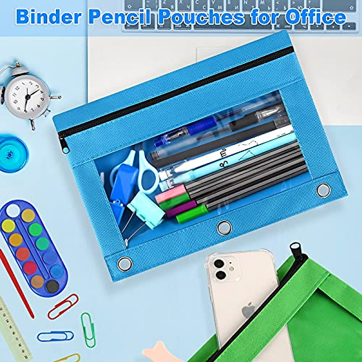 Gloween 6 Pack Binder Pencil Pouches for 3-Ring Notebook Binder, Fabric Pencil Pouches Cases Pockets Bags for Home/Office/School Supplies…