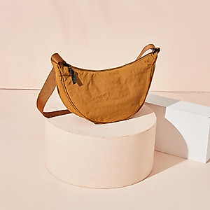 WESTBRONCO Crescent Bag Crossbody Bags for Women Trendy Small Nylon Fanny Pack Sling Hobo Bag Soft Casual, Brown