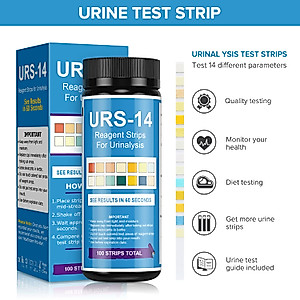 Urine Test Strips 14 Parameters 100 Count, Urinalysis Urine Test Strip for UTI, Keto, Ketosis, Protein, Specific Gravity, Ketone
