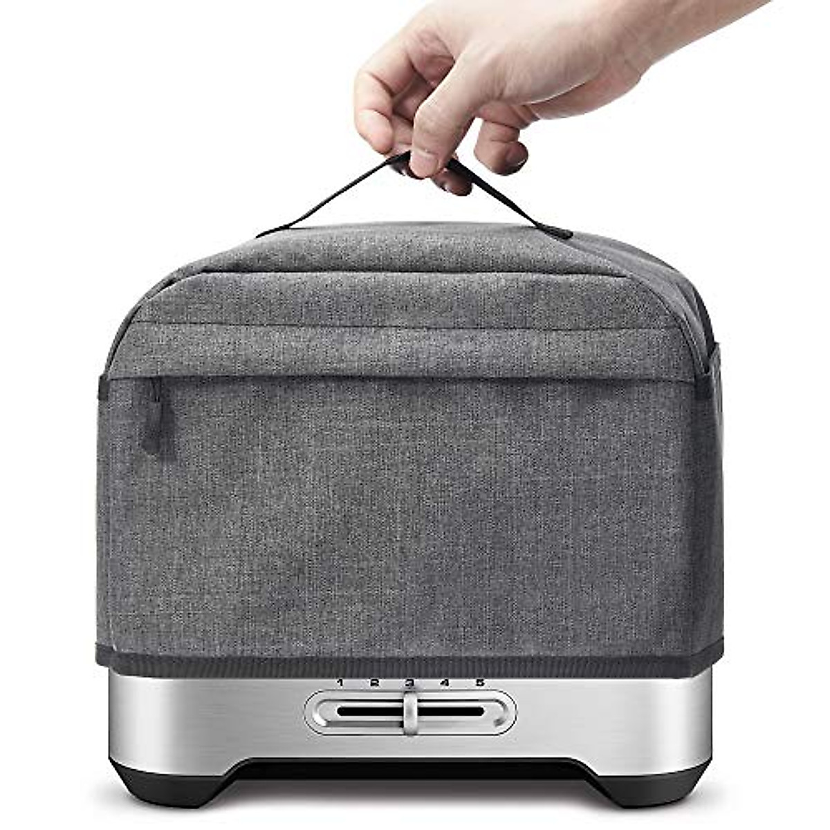 VOSDANS 2 Slice Toaster Cover with Zipper & Open Pockets Kitchen Small Appliance Cover with Handle, Dust and Fingerprint Protection, Machine Washable, Dark Grey (Patent Design)
