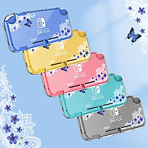 DLseego Purple Butterfly Flower Floral Switch Lite Protective Case Clear 2-Piece Split Full Wrap PC Hard Shell Anti-Scratch All-Round Protection Cover for Switch 2019 Model