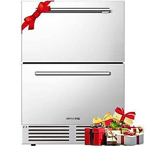 BODEGACOOLER 24 Inch Outdoor Beverage Refrigerator,Under Counter Double Drawer Fridge Stainless Steel,Built-in Outdoor Drawer Beverage Cooler for Soda Drink,Beer 149 Cans for Home,Commercial