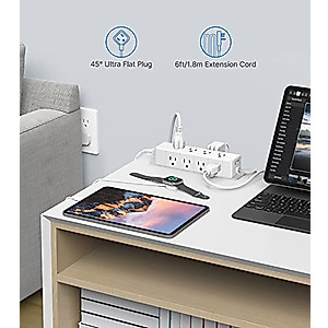 30W USB C Power Strip Surge Protector,Ultra Thin Flat Plug Power Strip 4 Side 12 Outlets,PD Fast Charing,2 USB-C, 2 USB-A(4 USB Total 40W),6ft Slim Extension Cord,16 in 1 Desk Power Bar,1200J White