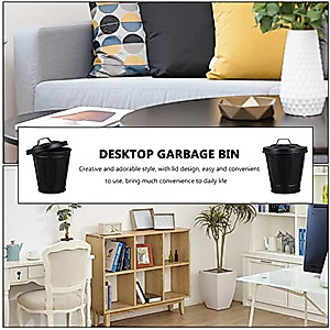 POPETPOP Small Trash Can, Mini Wastebasket with Lid Desk Organizer Storage Bin Pen Holder Desktop Trash Bin Storage Box
