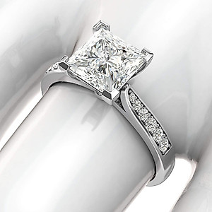 Sterling Silver Solitaire 1.5ct Princess Cut Genuine Moissanite Engagement Ring with Side Stones Promise Bridal Ring (5.5)