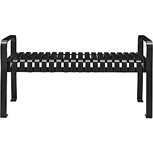 Global Industrial 48" L Outdoor Steel Slat Park Bench Without Back, Black