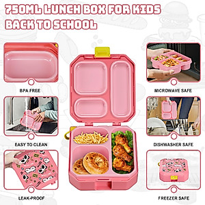 Itslife Bento Lunch Box for Kids, 3-5 Compartment with Leak Proof, 35oz Lunch Containers for Toddler, Dishwasher Safe, BPA Free, Ideal Portion 10 Designs for Kids School Gift(Pink Panda)