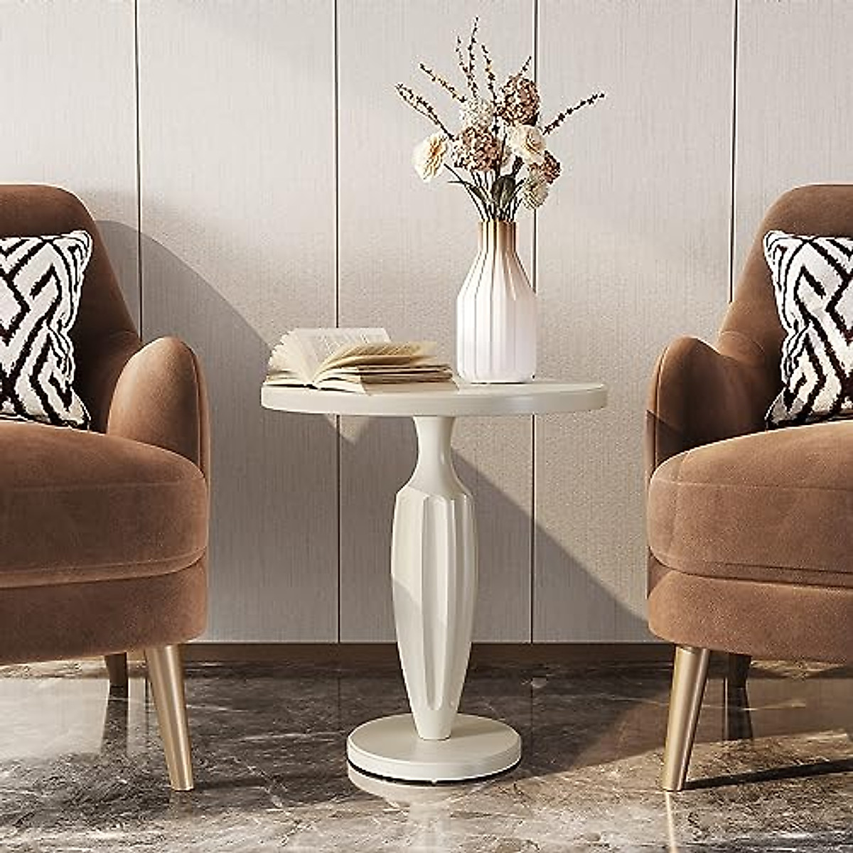 Tribesigns Modern Pedestal Side Table, Small Round Off-White End Table, Wood Sofa Side Table, Ivory White Accent Table for Living Room, Every Corner, Small Nightstand for Bedroom