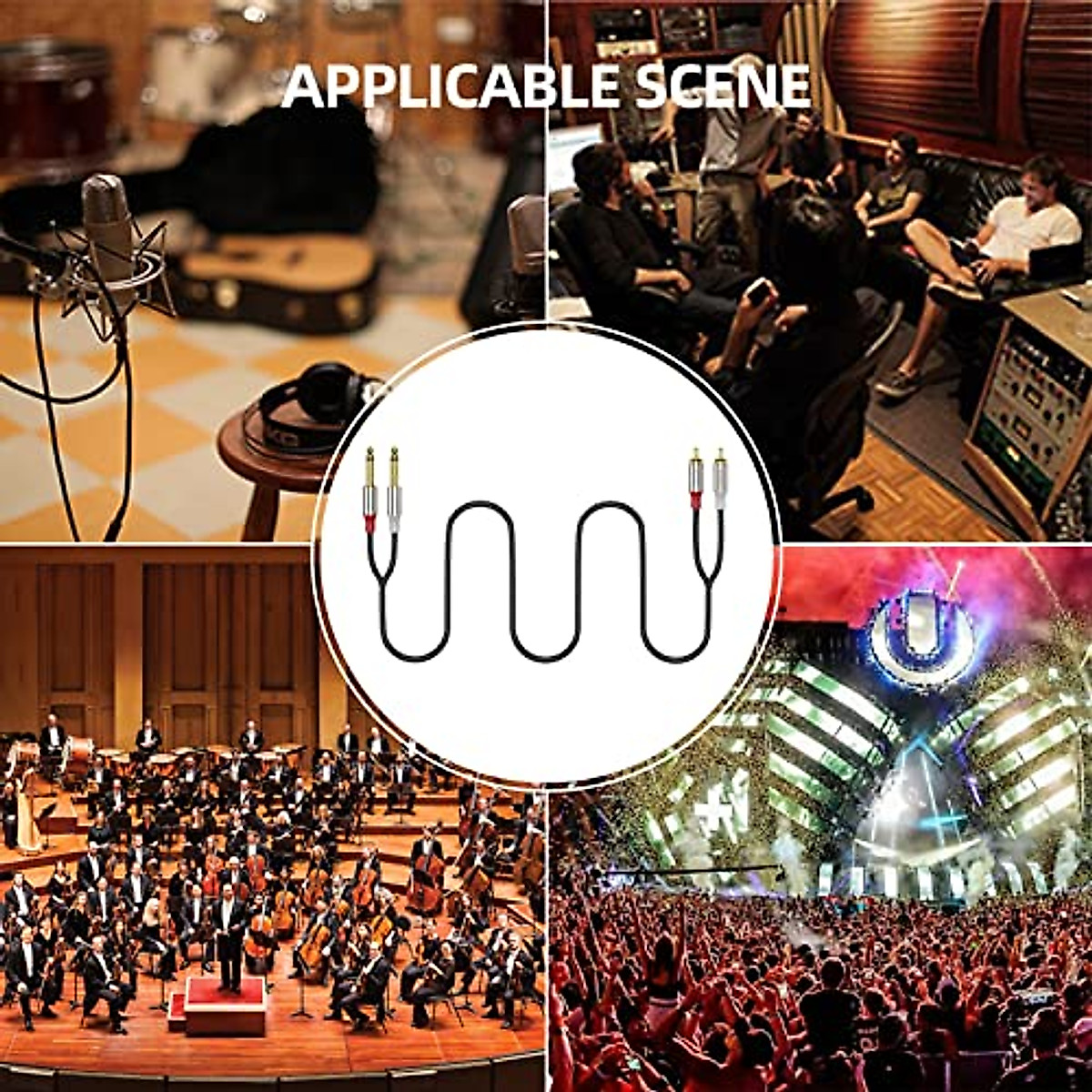 SCETREND RCA to 1/4 Cable 6ft, Dual 1/4 Inch TS Mono to Dual RCA Stereo Cable Male to Male Gold Plated Compatible for AV Receiver, Speaker, Amplifier, Home Theater System