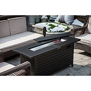 Legacy Heating 57 Inch Propane Fire Pit Table, 50000BTU Outdoor Gas Fire Pit, 2 in 1 Rectangular Firepit Extruded Aluminum w/ Lid, Glass Beads, ETL Certified for Gatherings on Garden Backyard, Mocha.