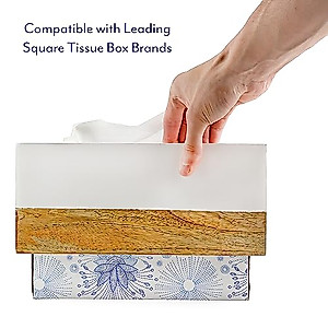 AuldHome Design Rectangular Tissue Box Cover (Enamel/Mango Wood); Minimalist Scandinavian Decor White Oblong Tissue Holder