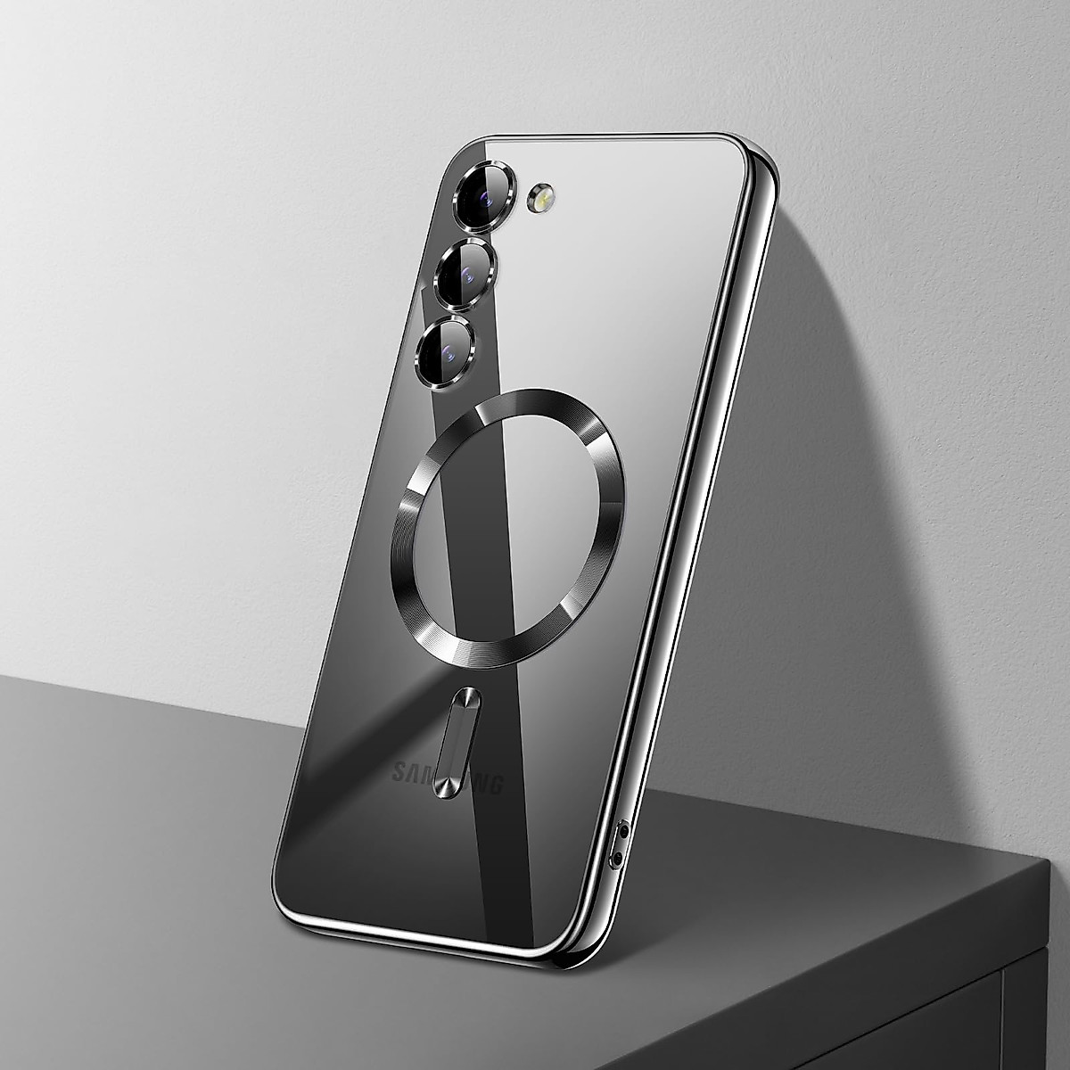 Hurgoer for Samsung Galaxy S23 Plus Case, Covers for S23 Plus .Magnetic Metallic Glossy Slim Clear Luxury Soft Shockproof funda capa para for Galaxy S23 Plus 6.6 inch Compatible with MagSafe (Black)