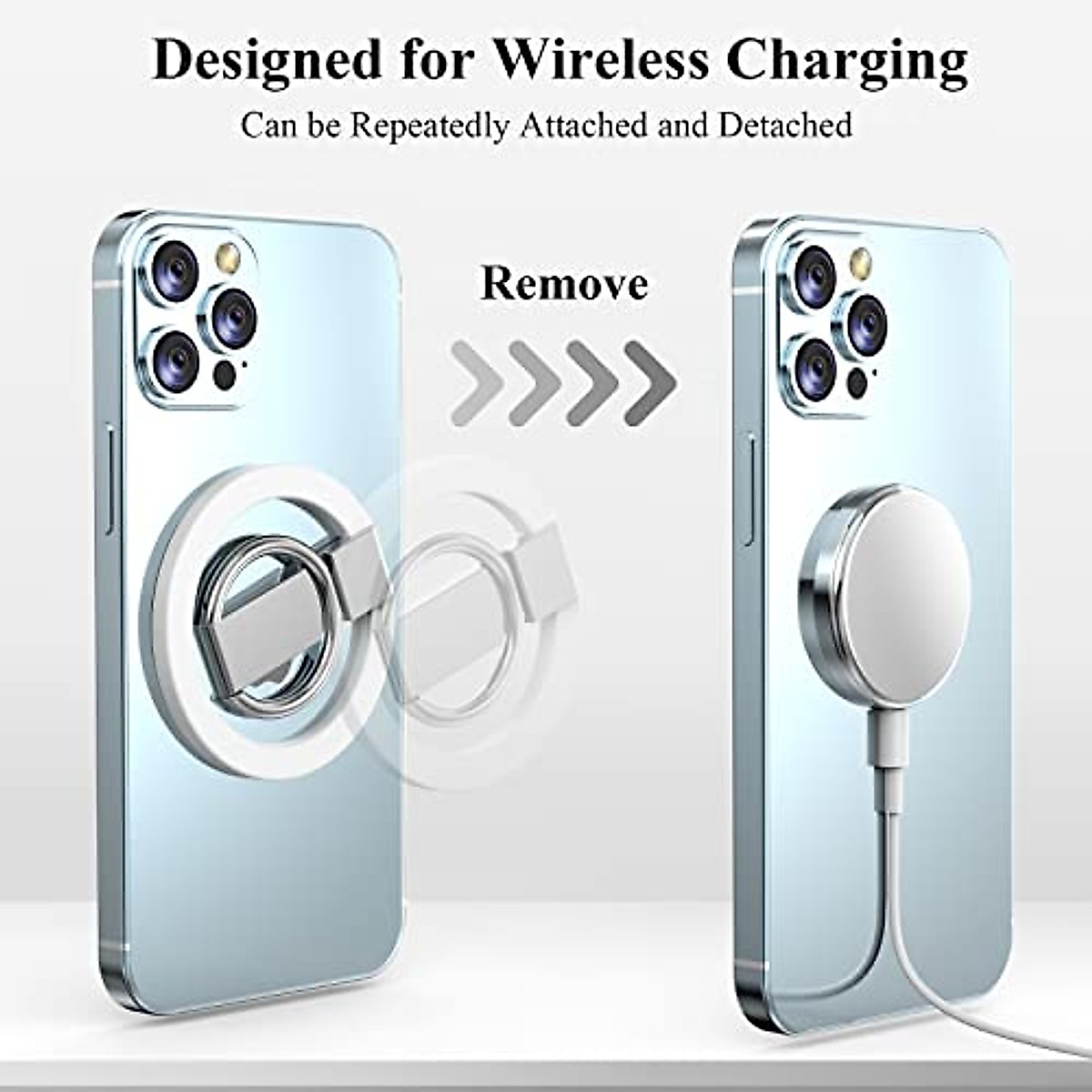 LDSXAY Universal MagSafe Ring 2 Pack + Magnetic Ring Holder, Magnetic Phone Grip for MagSafe Accessories 360° Adjustable Kickstand for iPhone 13 12 Pro Max/Pro/Mini - White