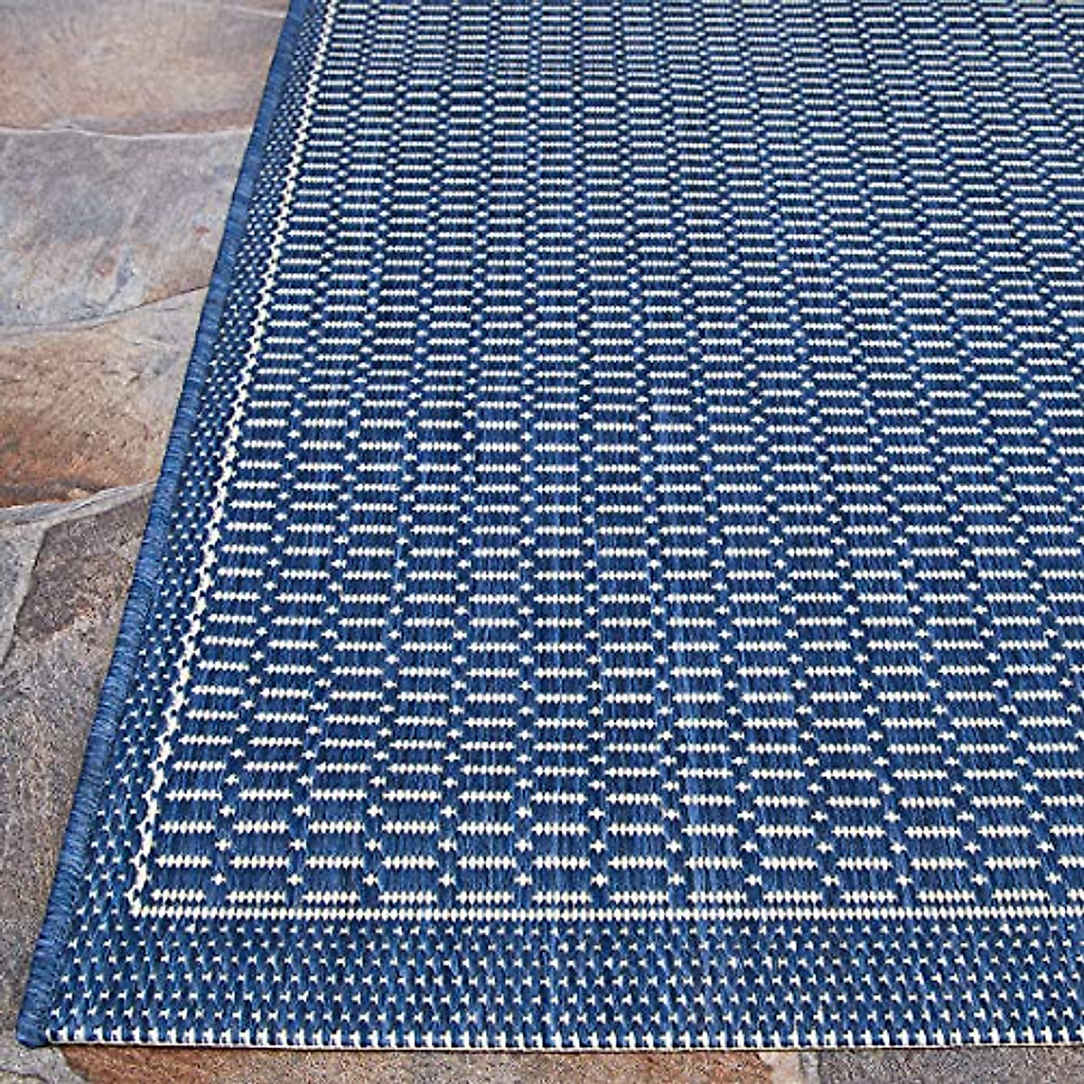 Couristan Recife Saddle Stitch Indoor/Outdoor Area rug, 8'6" x 13', Ivory-Indigo