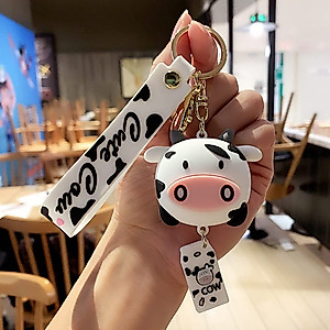 Sviiok SHANGPIN Cow Keychain,Farm Gift,Car Accessories,Cute Print Decor for Women Car Keys, White, 9 * 5