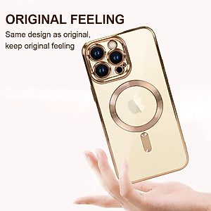 ZIYE Magnetic Case for iPhone 14 Pro Max Case [Compatible with MagSafe] Camera Lens Protector Plating Luxury Cover for Women Men Clear Soft TPU Shockproof Protective Phone Case - Gold