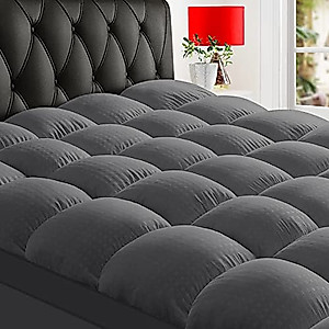 HYLEORY California King Size Mattress Topper for Back Pain, Extra Thick Cooling Mattress Pad Cover, Down Alternative Overfilled Plush Pillow Top with 8-21 Inch Deep Pocket, Grey