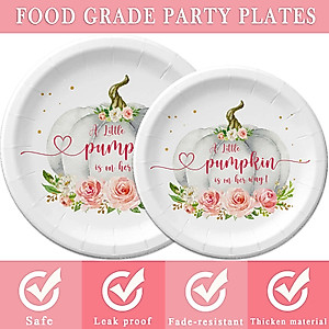 Yuzioey 177pcs Pumpkin Baby Shower Decorations, A Little Pumpkin is On The Way, Fall Pink Pumpkin Disposable Dinnerware (Serve 25 Guests)with Paper Plates Cups Napkins, Banner Tablecloth