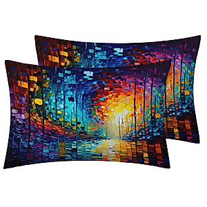 Colorful Sheets Full Size, Psychedelic Bed Sheets, Patterned Bedding Sheets & Pillowcases 4 Piece Set - Soft Microfiber Deep Pocket Fitted Sheet & Flat Sheet & 2 Pillow Cases 3Q&-659