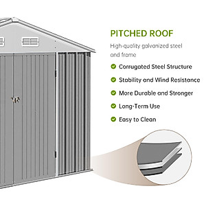 Zstar 10x8 FT Metal Outdoor Storage Shed, Steel Utility Tool Shed Storage House with Lockable Door Design, Metal Sheds Outdoor Storage for Garden, Patio, Backyard, Outside Use, Grey