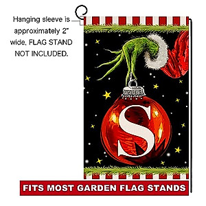 BLKWHT Christmas Monogram Letter S Garden Flag 12x18 Vertical Double Sided Winter Holiday Outside Decorations Burlap Family Last Name Initial Yard Flag