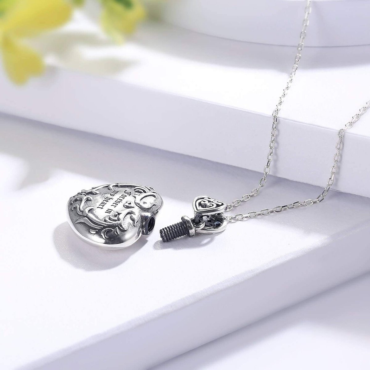 MANBU Sterling Silver Cremation Jewelry for Ashes: Urn Necklace Memorial Ash Pendant Bereavement Keepsake Gifts for Loss of a Loved One (heart urn necklace)