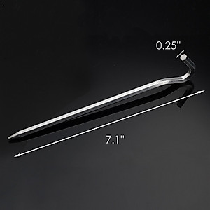 Tent Pegs - 18Pcs Aluminium Tent Stakes Pegs with Hook - 7’’ Hexagon Rod Stakes Nail Spike Garden Stakes Camping Pegs for Pitching Camping Tent, Canopies