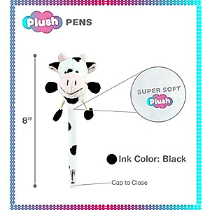 DolliBu White Cow Plush Pen - Cute & Soft Farm Life Stuffed Animal Ballpoint Novelty Pen Toy, Writing Pen Instrument For Cool Stationery School & Office Desk Decor Accessories for Kids & Adults