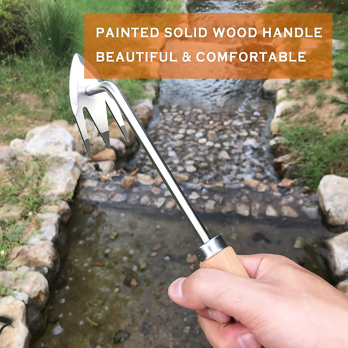 SHANFEEK Weed Puller with M-Shape Claw Weeding Artifact Uprooting Weeding Tool Dandelion Puller Tool Gardening Hand Tools Weed Remover Tool for Yard with Hard Solid Wood Handle(M-Type)