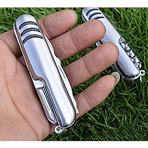 Multi Function Pocket Tools Chest Knife Stainless Steel with 11 features: knife, saw, double jagged, scissors, bottle opener, can opener, the screwdriver, file, the threading, scissors, red wine drill