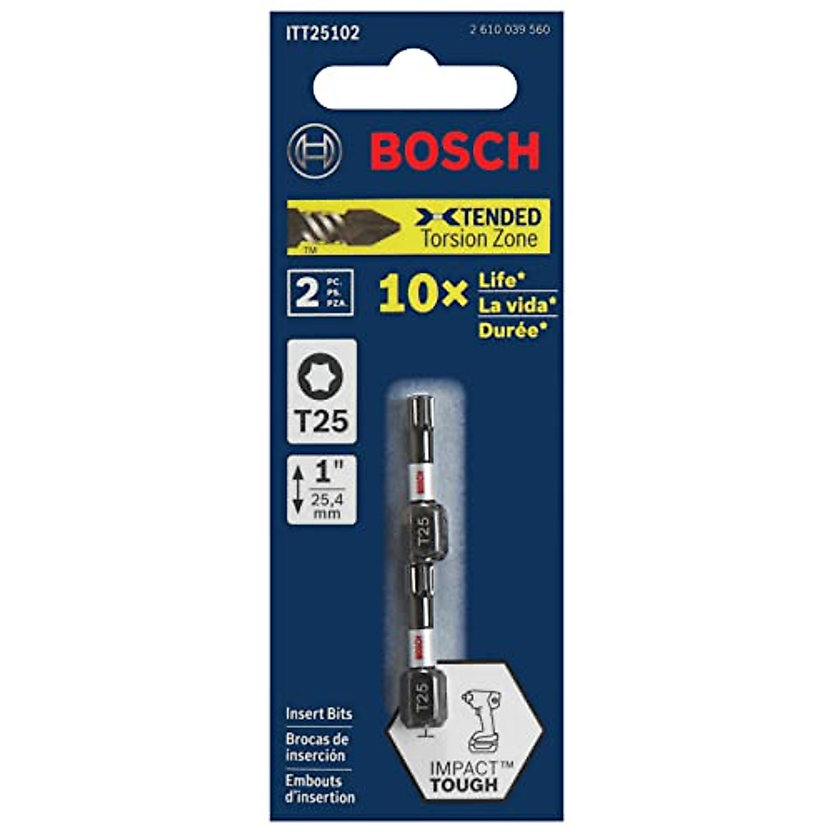 BOSCH ITT251B 10-Pack 1 In. Torx #25 Impact Tough Screwdriving Insert Bits