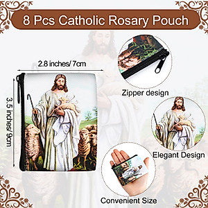 Windyun 8 Pcs Catholic Rosary Pouch 3.5'' x 2.8'' Coin Purse Rosary Holder Rosary Bag Icon Bag with Zipper for Prayer Storage (Religious)