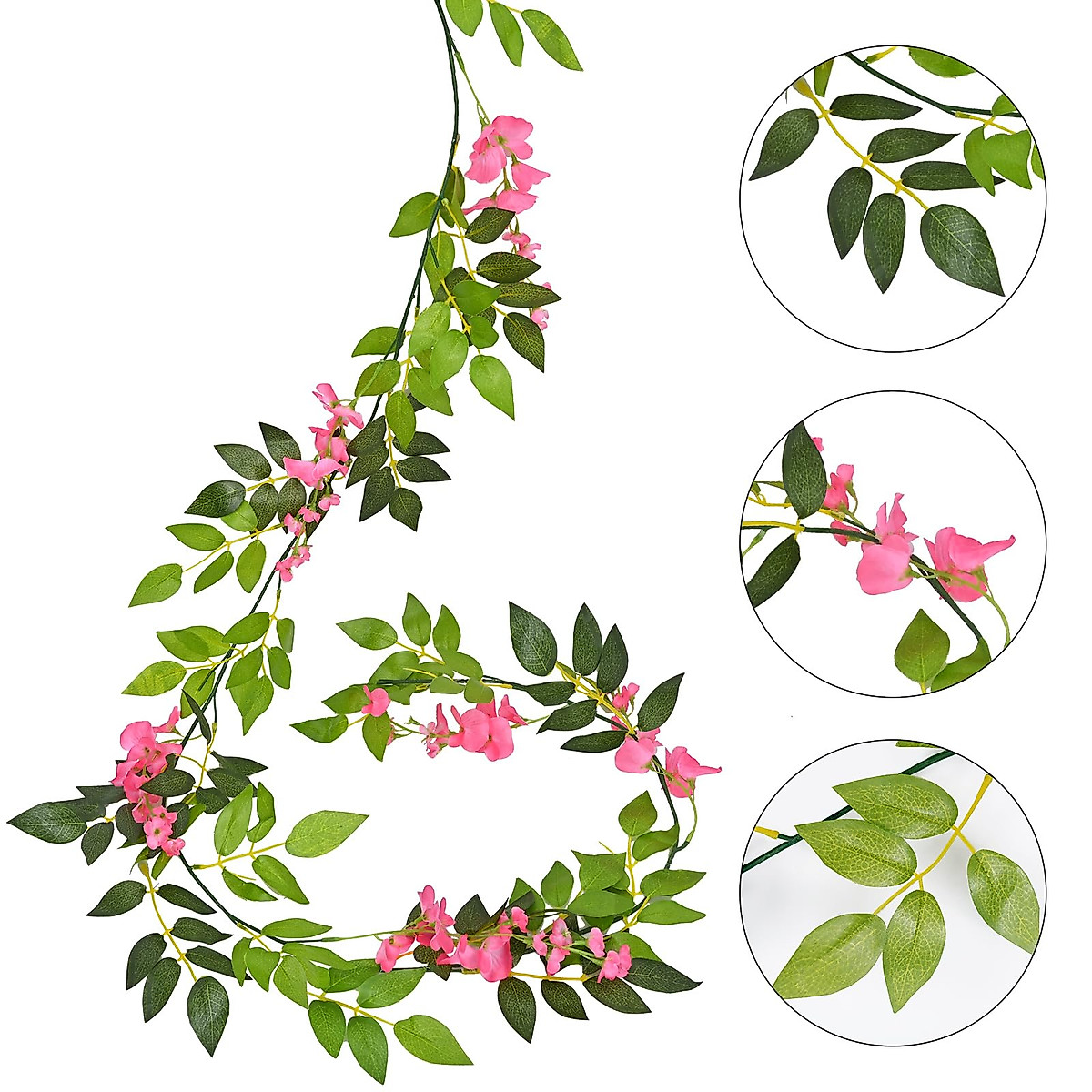 Dolicer 4Pcs 6.6Feet Artificial Flowers Silk Wisteria Garland Artificial Wisteria Vine Rattan Silk Hanging Flower for Home Garden Outdoor Ceremony Wedding Arch Floral Decor, Purplish Red