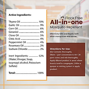 Flock Free Natural Mosquito Control Spray Concentrate, Repels Mosquitoes, Ticks, Fleas, Flies, Gnats, and Chiggers Away. Makes up to 4 Gallons! (4oz Concentrate)