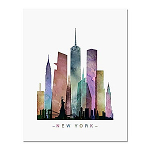 New York Skyline, New York Wall Art, New York Art Print, Watercolor Cityscape Print, Building Wall Decor, 8x10 Inch Unframed (8x10 inches Print Unframed, New York)