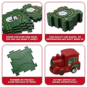 Children's Educational Puzzle Track Car Play Set - Christmas Series DIY Assembling Toddler Puzzle Track with Rail Car for Kids Ages 3+（13PCS）