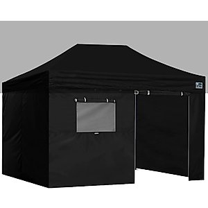Eurmax USA Full Zippered Walls for 10 x 15 Easy Pop Up Canopy Tent,Enclosure Sidewall Kit with Roller Up Mesh Window and Door 4 Walls ONLY,NOT Including Frame and Top（Black）