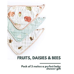 Nightingale Baby Bandana Bibs - Absorbent, Soft, Hypoallergenic Bamboo Muslin Drool Cloths - Cute Drooling Bibs for Boys and Girls (Bee/Fruit/Daisy)