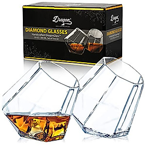 Dragon Glassware Whiskey Glasses, Clear Diamond Shaped Cocktail Barware, Unique Drinkware for Wine and Bourbon, Naturally Aerates, 10 oz Capacity, Set of 2