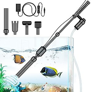 AKKEE Electric Aquarium Gravel Cleaner Vacuum, Fish Tank Cleaner 6 in 1 Automatic Water Changer Filter for Washing Sand Removable Siphon Vacuum Gravel Cleaner 18W IP68 Waterproof Safer Black Style