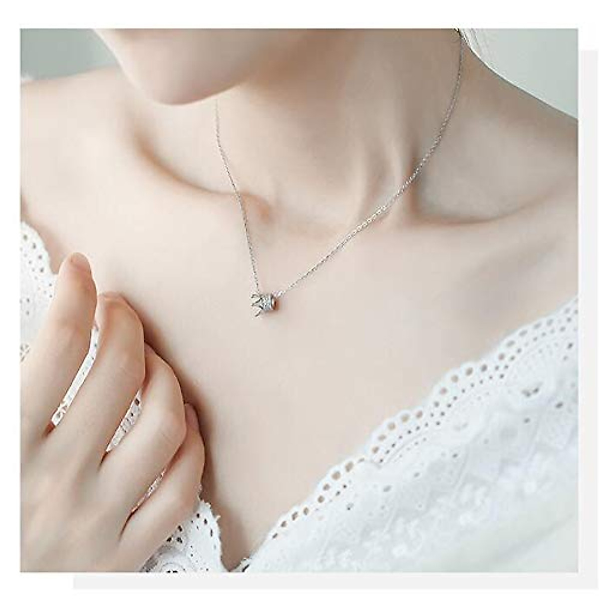 Princess Crown Charm Necklace for Women Girls 925 Sterling Silver Delicate Cute Crystal CZ Queen Royal Tiara Pendant Luck Choker 18" Silver Chain Adjustable Dainty Wedding Jewelry Gift (Silver)