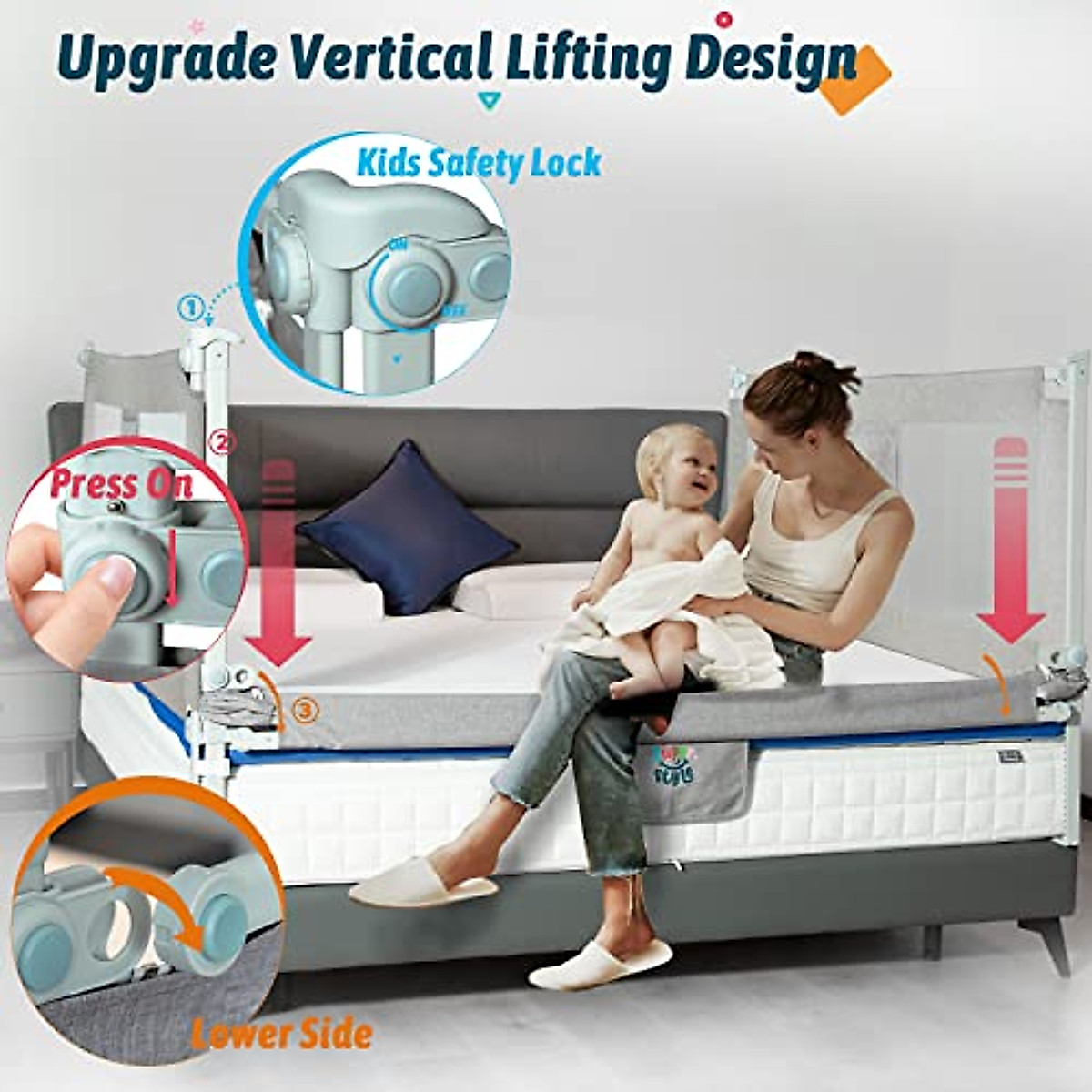 SuperStyle Bed Rail for Toddlers, Upgrade Extra Long Bed Rail Guard, Safety Bed Fence Protector Rail with Soft Breathable Fabric, fit Twin, Full, Queen, King Size Mattress (70 Inch)