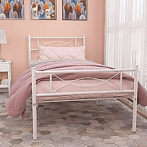 Weehom Twin Bow Design Metal Bed Frame Mattress Foundation/Platform Bed Heavy Duty Steel Slat Best for Kids Adults Student White